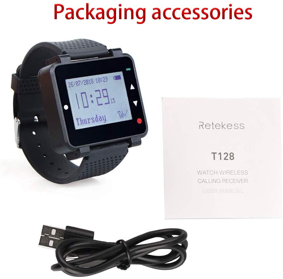Retekess T128 Wireless Caregiver Pager Waiter Watch Receiver for TD007 ...