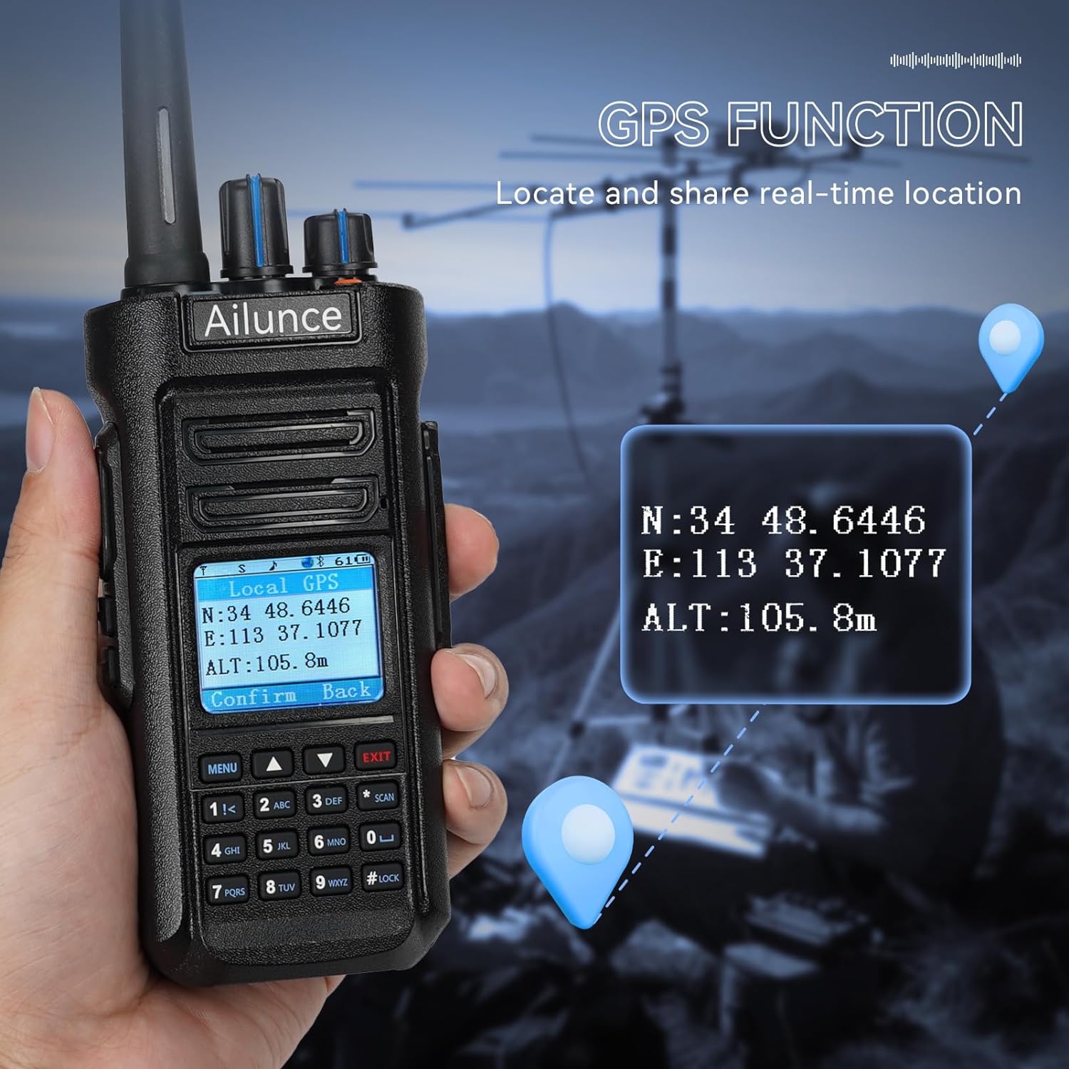 Retevis HD2 Two-Way Radio | GPS and Non-GPS Options | Dark Clear Skies UK